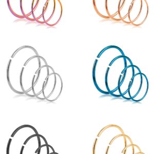 REVOLIA 24Pcs 22G 316L Stainless Steel Nose Rings Hoop Cartilage Ear Septum Piercings 6-12mm