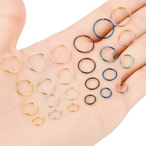 REVOLIA 24Pcs 22G 316L Stainless Steel Nose Rings Hoop Cartilage Ear Septum Piercings 6-12mm