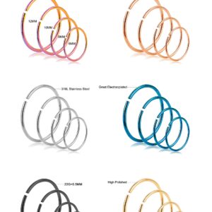 REVOLIA 24Pcs 22G 316L Stainless Steel Nose Rings Hoop Cartilage Ear Septum Piercings 6-12mm