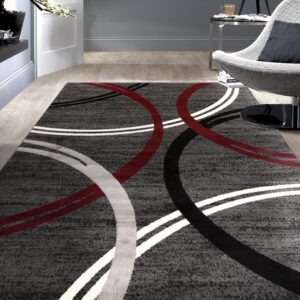 Rugshop Modern Wavy Circles Design Area Rug 7' 10" x 10'2" Red