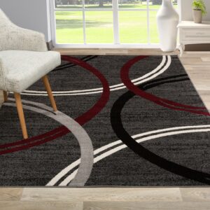 Rugshop Modern Wavy Circles Design Area Rug 7' 10" x 10'2" Red