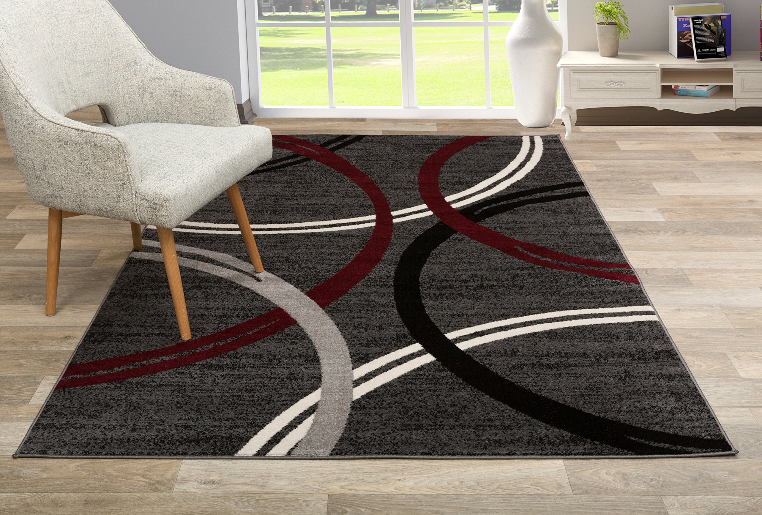 Rugshop Modern Wavy Circles Design Area Rug 7' 10" x 10'2" Red