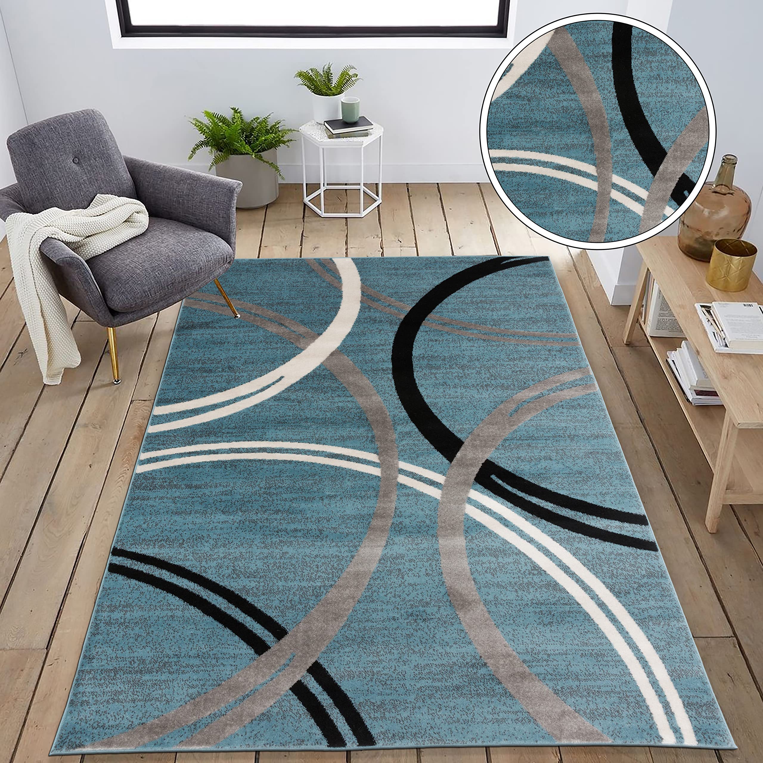 Rugshop Modern Wavy Circles Design Area Rug 3'3" x 5' Blue