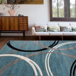 Rugshop Modern Wavy Circles Design Area Rug 3'3" x 5' Blue