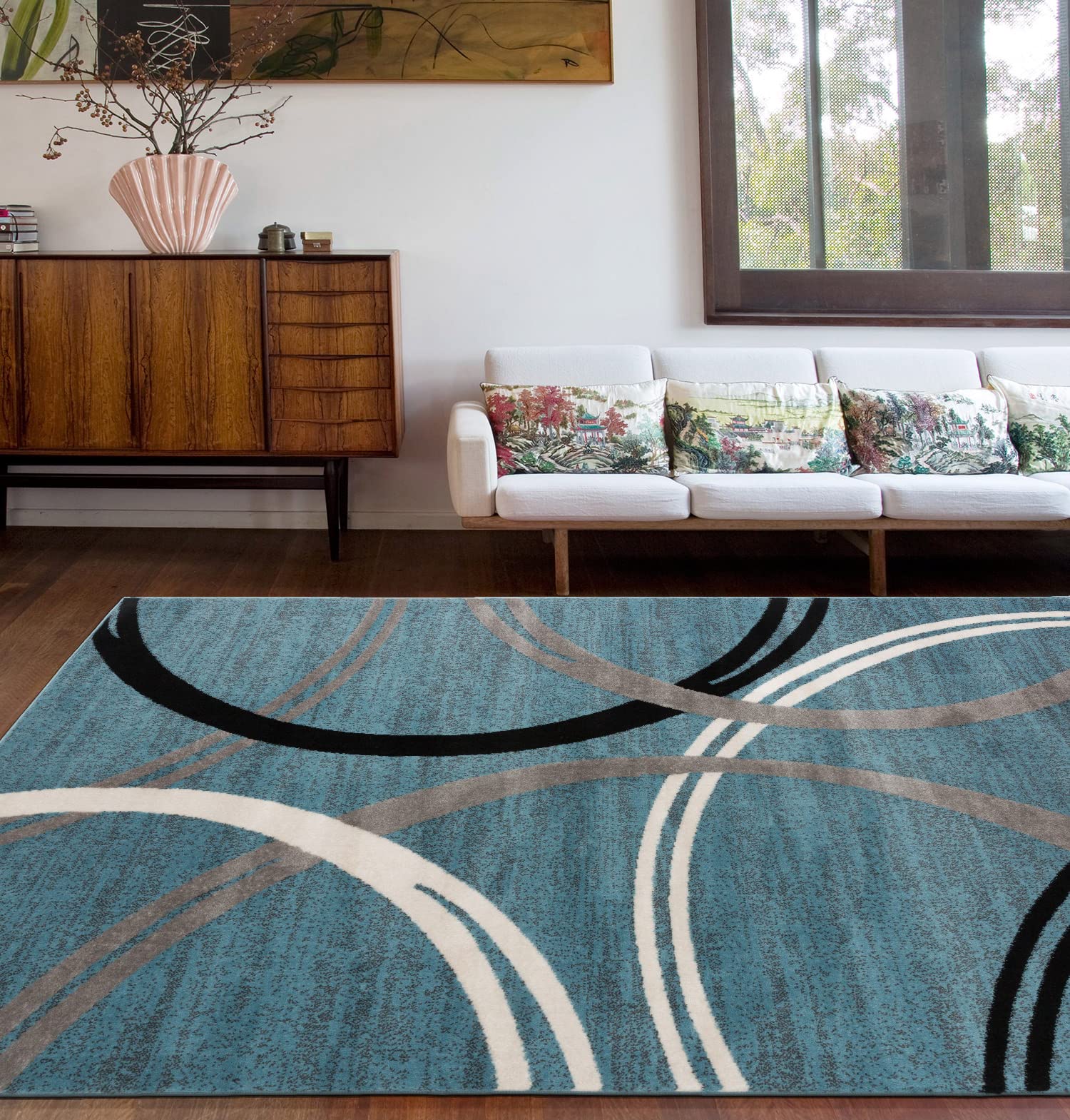 Rugshop Modern Wavy Circles Design Area Rug 3'3" x 5' Blue