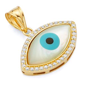 14k real yellow gold cz evil eye charm pendant (size : 20 x 20 mm)