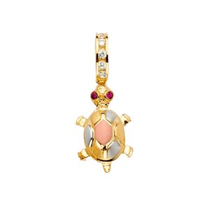 14k real tri color gold cz turtle charm pendant (size : 27 x 7 mm)