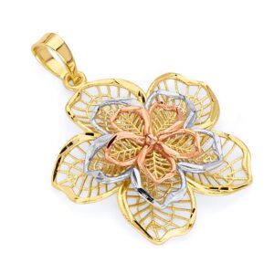 14k real tri color gold filigree flower charm pendant (size : 26 x 23 mm)