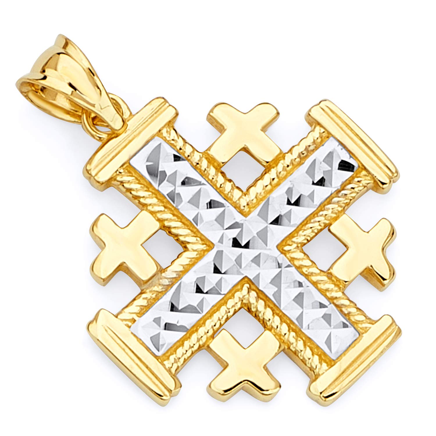 14k REAL Two Tone Gold Jerusalem Cross Religious Charm Pendant (Size : 25 x 18 mm)