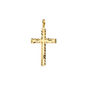 14k real yellow gold cross religious charm pendant (size : 22 x 12 mm)