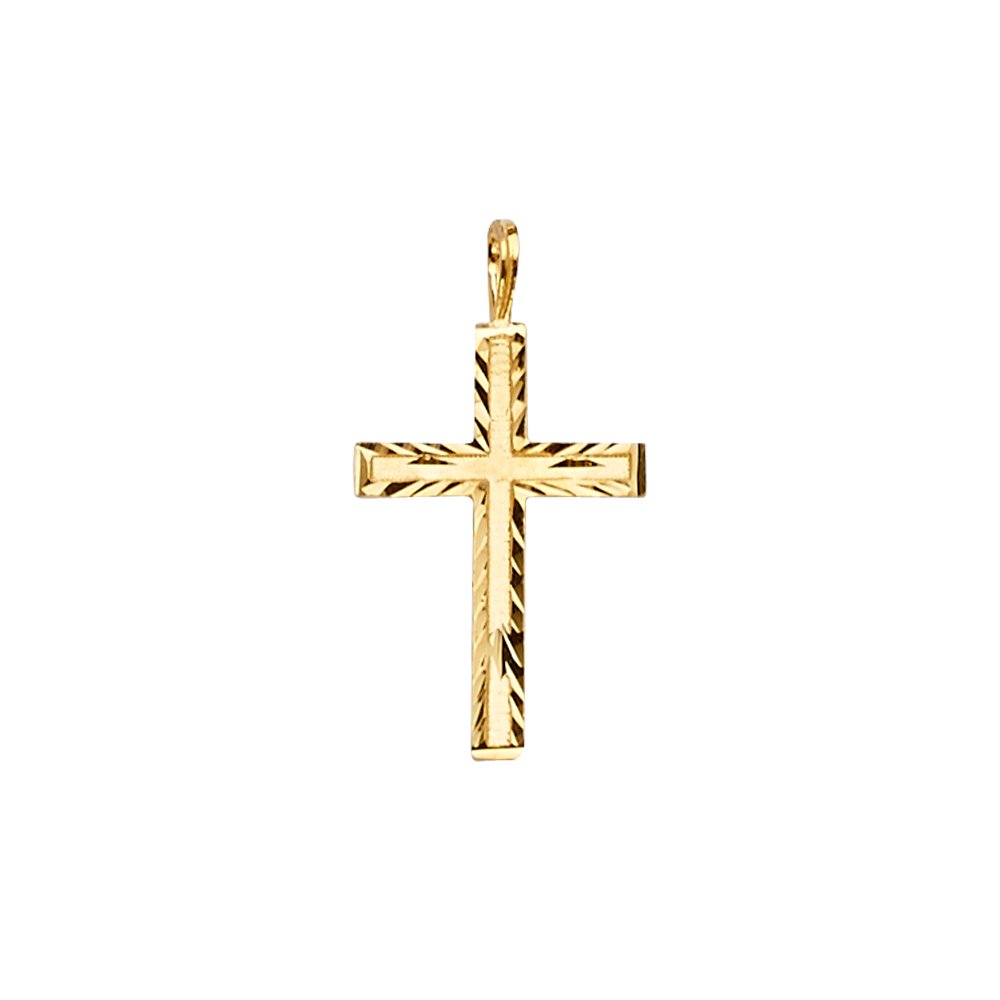 14k REAL Yellow Gold Cross Religious Charm Pendant (Size : 22 x 12 mm)