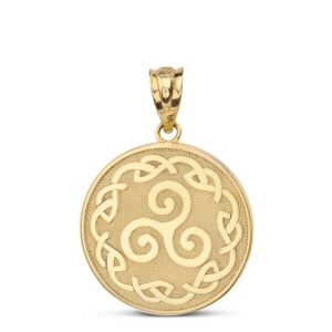 solid 10k yellow gold triskele triskelion triple spiral celtic knot disc charm pendant