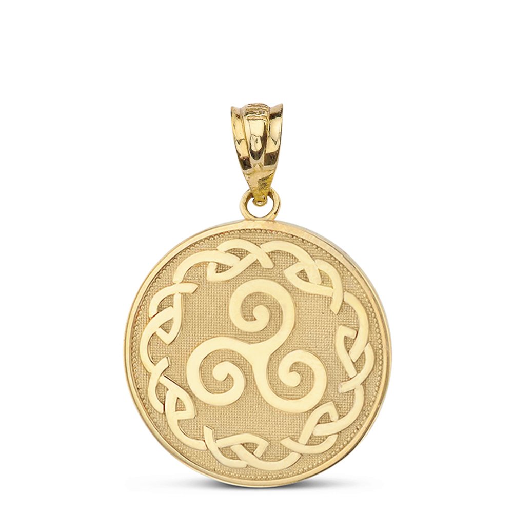 Solid 10k Yellow Gold Triskele Triskelion Triple Spiral Celtic Knot Disc Charm Pendant