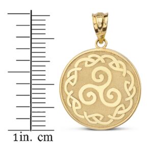 Solid 10k Yellow Gold Triskele Triskelion Triple Spiral Celtic Knot Disc Charm Pendant