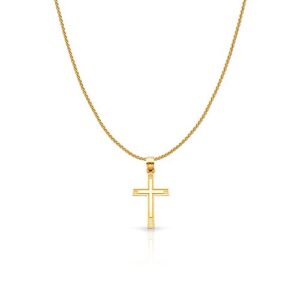 14k yellow gold cross charm pendant with 0.9mm wheat chain necklace - 24"