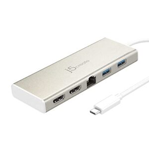 j5create usb-c mini dock- type c hub with 2x hdmi, 2x usb 3.0, ethernet, power delivery 2.0 (jcd381)