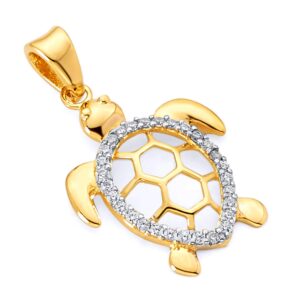 14k real two tone gold turtle charm pendant (size : 24 x 14 mm)