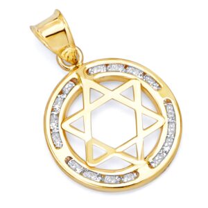 14k real yellow gold star of david cz charm pendant (size : 21 x 15 mm)