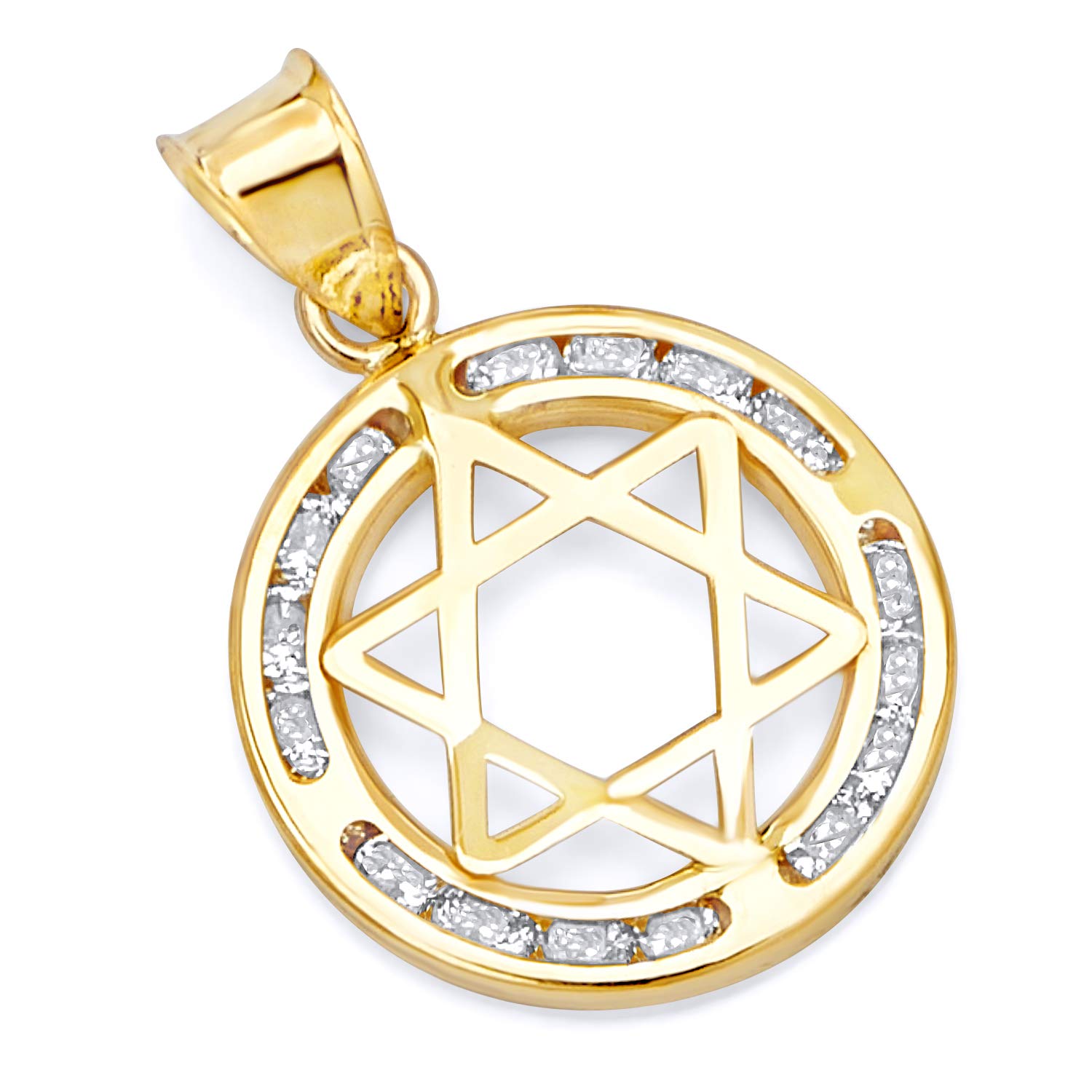 14k REAL Yellow Gold Star of David CZ Charm Pendant (Size : 21 x 15 mm)