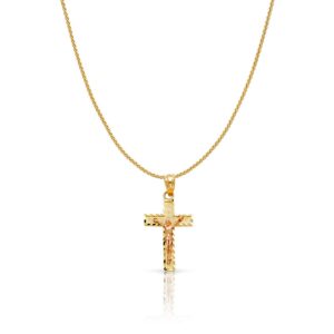 14k two tone gold jesus crucifix cross charm pendant with 0.9mm wheat chain necklace - 24"