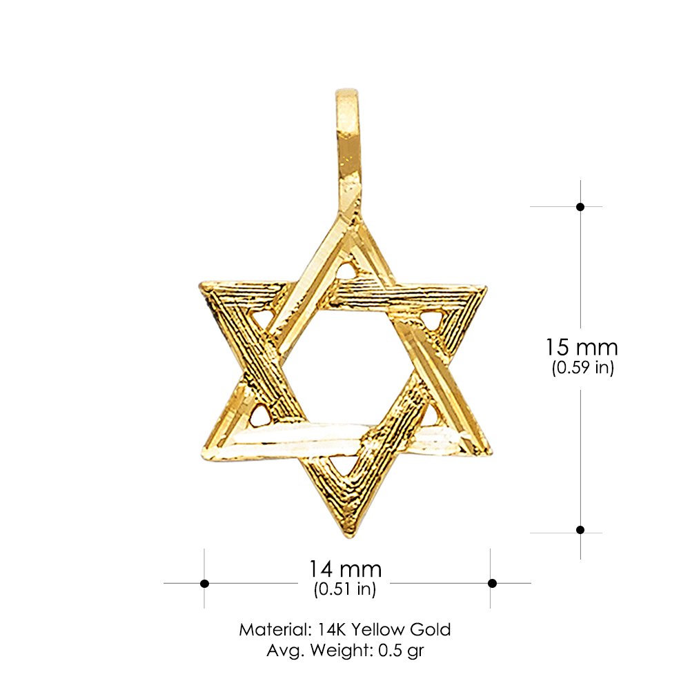 Ioka 14K Yellow Gold Star of David Charm Pendant with 0.9mm Wheat Chain Necklace - 16"