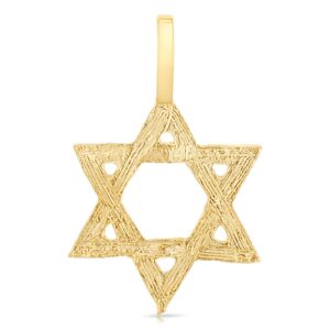 Ioka 14K Yellow Gold Star of David Charm Pendant with 0.9mm Wheat Chain Necklace - 16"