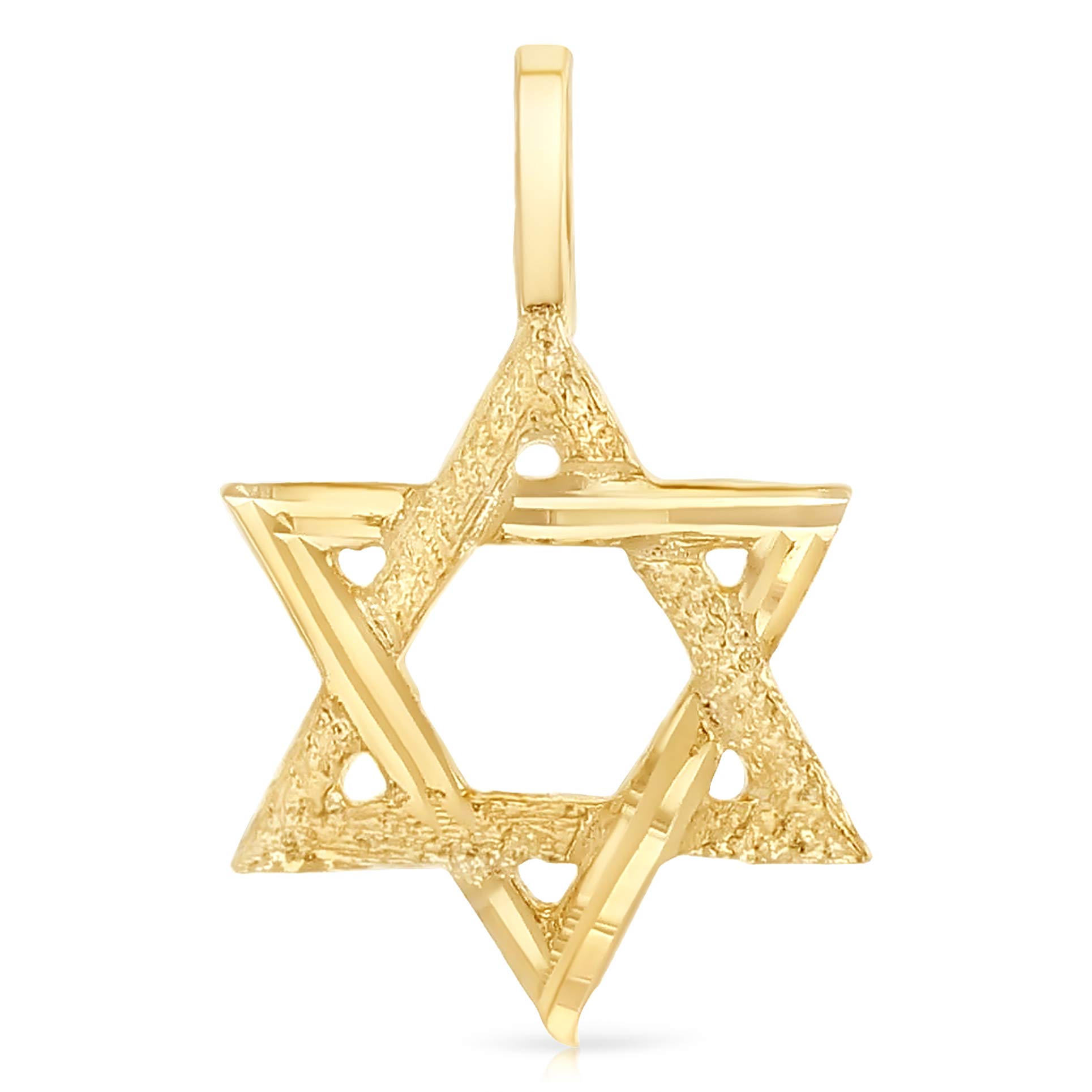 Ioka 14K Yellow Gold Star of David Charm Pendant with 0.9mm Wheat Chain Necklace - 16"