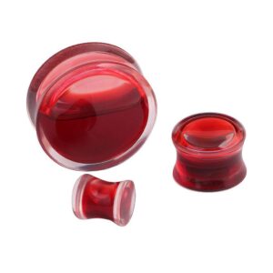 ipink -2pcs acrylic red liquid blood double flare ear plugs tunnels gauge 0g-1" (00 gauge (10mm))