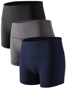 cadmus women's high waist athletic sport workout shorts with pocket,3 pack,05,black,grey,navy blue,small