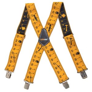 aisenin tape measure suspenders for men 2” wide x-back work suspenders elastic adjustable(yellow)