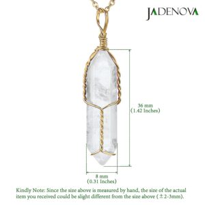 JADENOVA Full Wire Wrapped Energy Healing Crystal Gemstone Pendant Necklace 18 Inches Stainless Steel Chain（Natural Clear White Quartz）