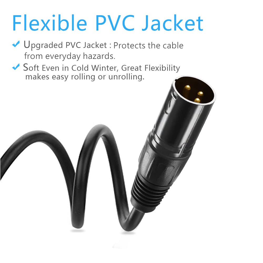 JLPOW 3.2 ft Flexible DMX Cable, Gold-Plated 3 Pin Male to Female XLR Cable DMX Wire, Best for DJ Stage Light Moving Head Par Lights (6 Pack)