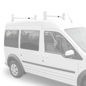 aa-racks model dx36 compatible ford transit connect 2008-13 steel 2 bar utility drilling van roof ladder rack system - matte white