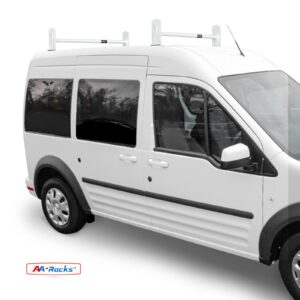 AA-Racks Model DX36 Compatible Ford Transit Connect 2008-13 Steel 2 Bar Utility Drilling Van Roof Ladder Rack System - Matte White