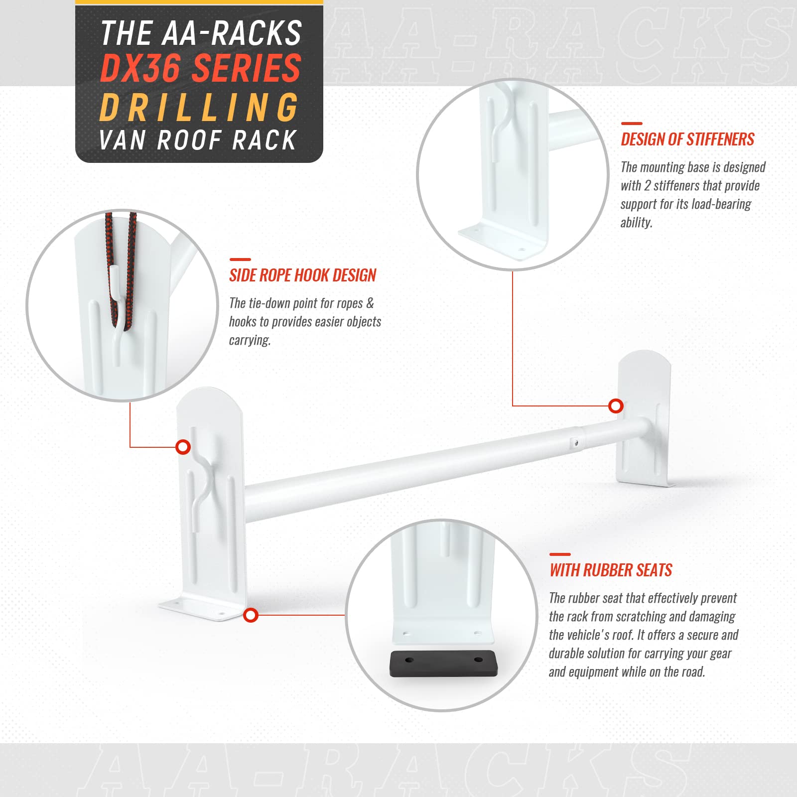 AA-Racks Model DX36 Compatible Ford Transit Connect 2008-13 Steel 2 Bar Utility Drilling Van Roof Ladder Rack System - Matte White