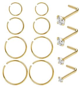 masedy nose rings 12pcs 20g 316l stainless steel l shaped nose studs cartilage tragus septum piercing gold