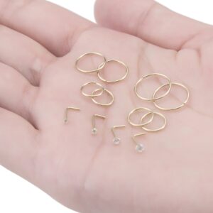 Masedy Nose Rings 12Pcs 20G 316L Stainless Steel L Shaped Nose Studs Cartilage Tragus Septum Piercing Gold