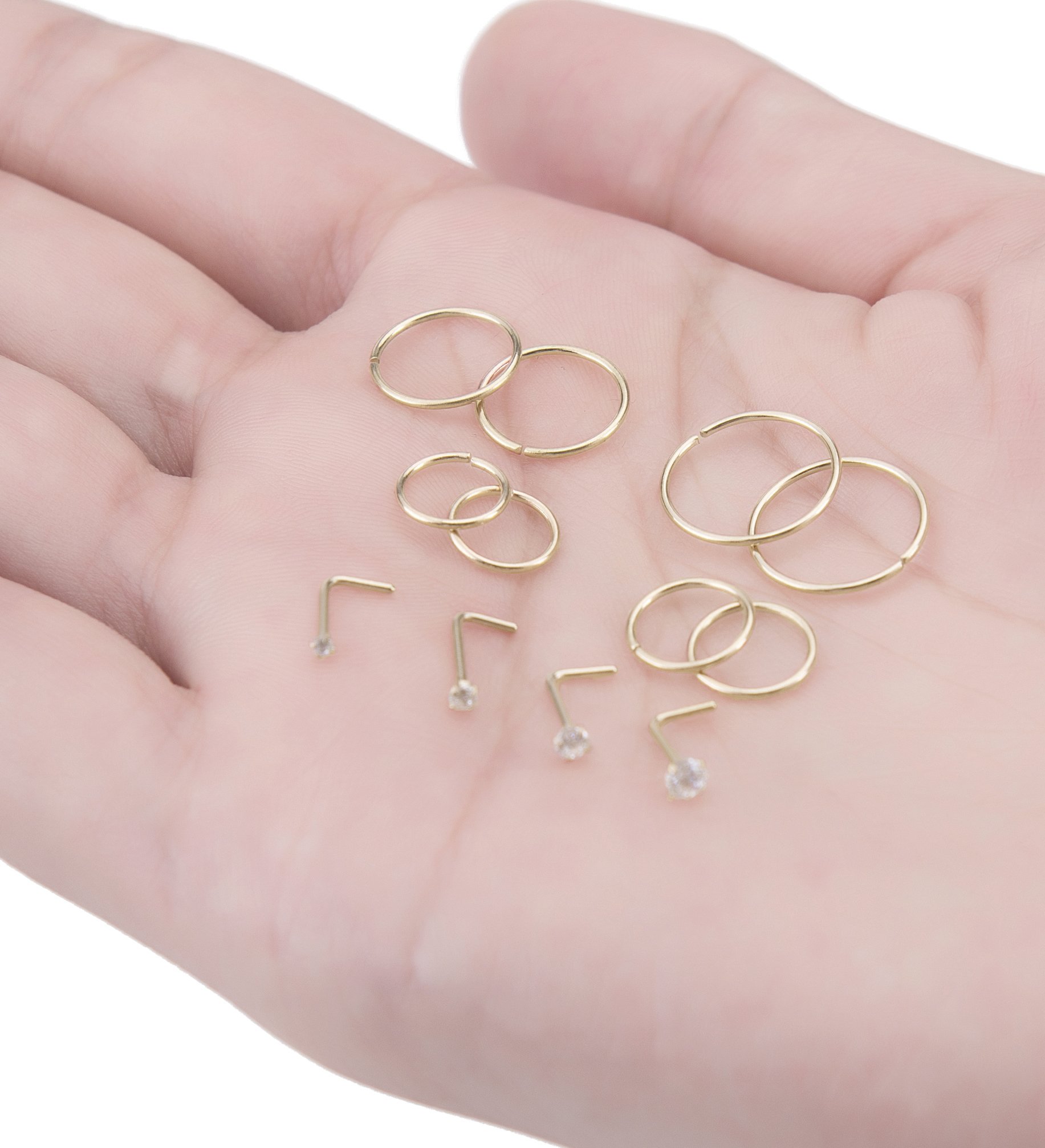 Masedy Nose Rings 12Pcs 20G 316L Stainless Steel L Shaped Nose Studs Cartilage Tragus Septum Piercing Gold