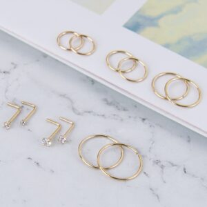 Masedy Nose Rings 12Pcs 20G 316L Stainless Steel L Shaped Nose Studs Cartilage Tragus Septum Piercing Gold