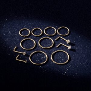 Masedy Nose Rings 12Pcs 20G 316L Stainless Steel L Shaped Nose Studs Cartilage Tragus Septum Piercing Gold