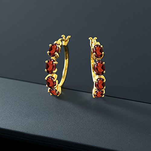 Gem Stone King 18K Yellow Gold Plated Silver Oval Gemstone Birthstone Hoop Earrings | Oval 6X4MM | 22MM | 0.85 Inch | Gold Hoop Earrings For Women