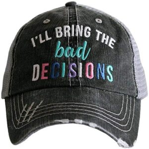 katydid i’ll bring the bad decisions baseball cap - trucker hat for women - stylish cute ball cap (grey)