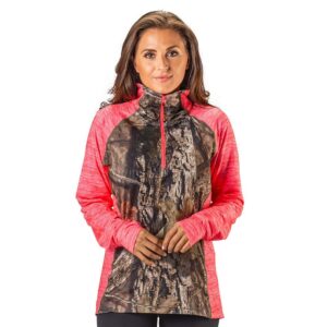 trailcrest women's long sleeve 1/4 zip camo shirt – moisture wicking, 4 way stretch – perfect outwear and fitness apparel