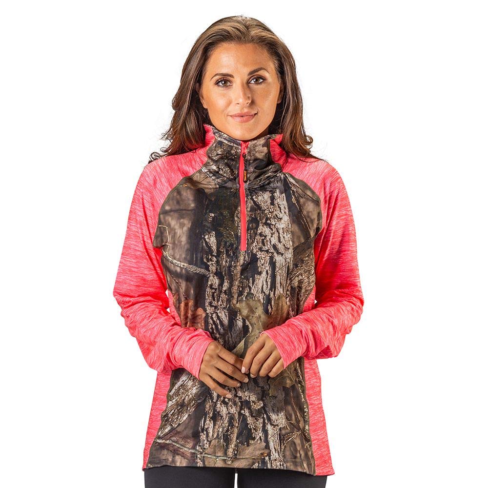 TrailCrest Women's Long Sleeve 1/4 Zip Camo Shirt – Moisture Wicking, 4 Way Stretch – Perfect Outwear and Fitness Apparel