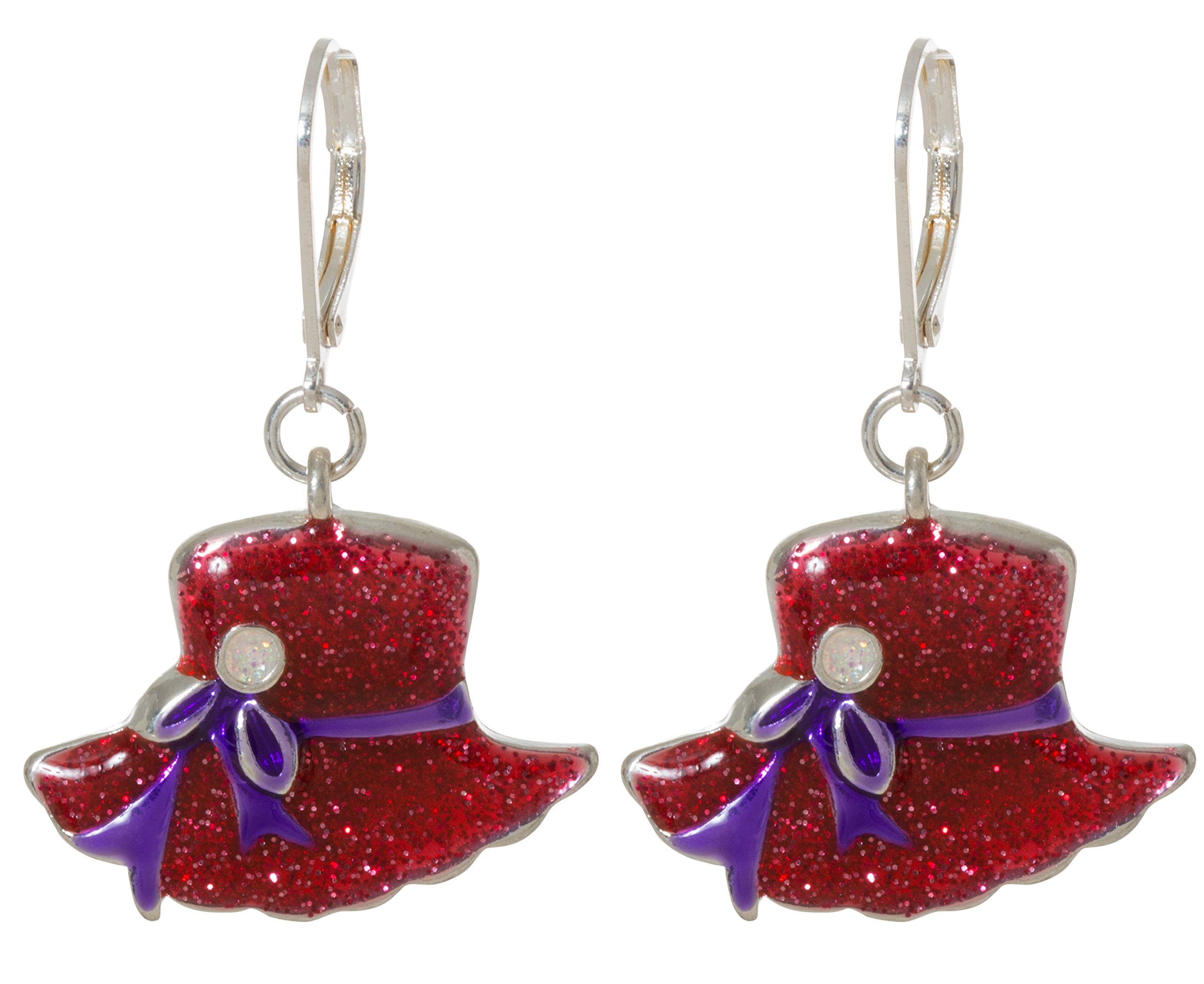 Artisan Owl - Glittering Red Hat Society Dangling Earrings and Brooch Pendant Pin Set