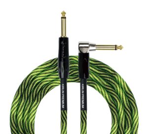 kirlin cable iwb instrument cable, 1/4-inch right angle to straight, black green wave, 10ft (iwb-202 bfgl-10/wbg)