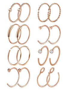 masedy 16pcs 20g 316l stainless steel nose rings hoop tragus cartilage helix ring lip septum piercing rose gold 8mm