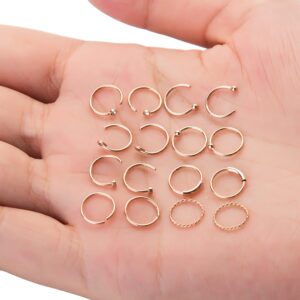 Masedy 16Pcs 20G 316L Stainless Steel Nose Rings Hoop Tragus Cartilage Helix Ring Lip Septum Piercing Rose Gold 8MM