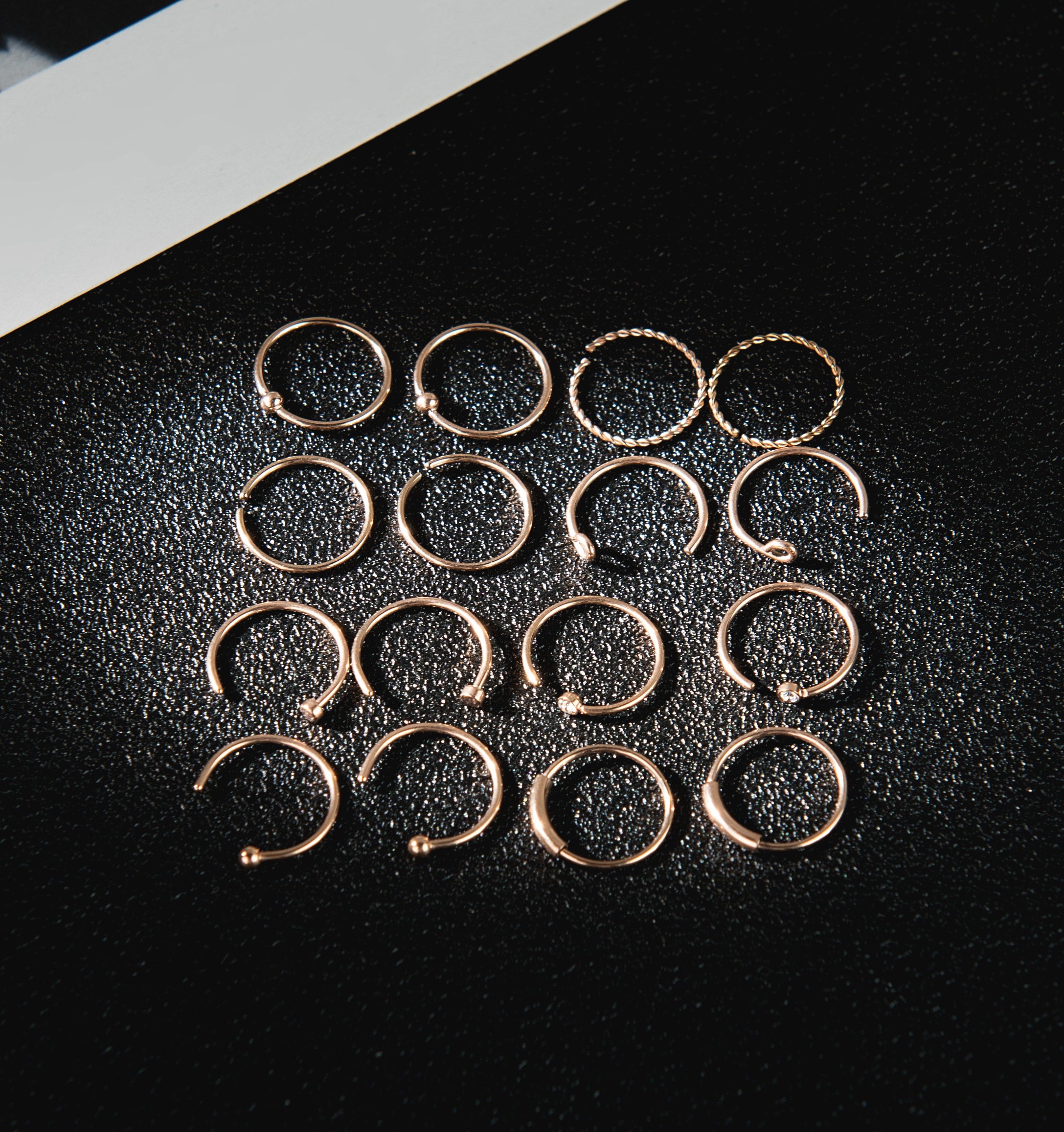 Masedy 16Pcs 20G 316L Stainless Steel Nose Rings Hoop Tragus Cartilage Helix Ring Lip Septum Piercing Rose Gold 8MM