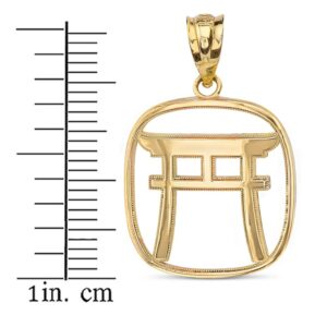 Sideways Crosses Solid 14k Yellow Gold Japanese Torii Gate Shinto Charm Pendant